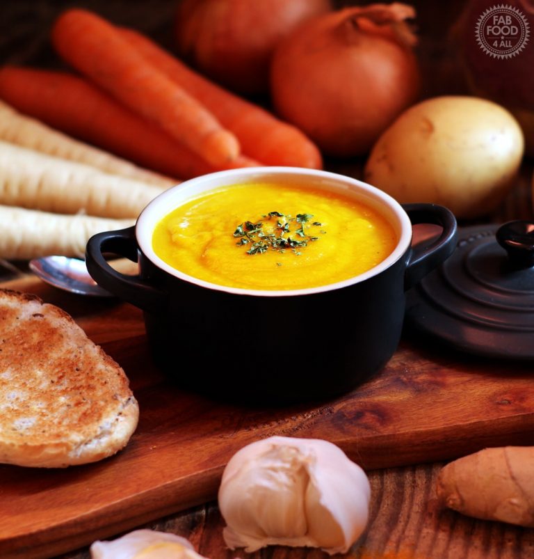 Curried Root Vegetable Soup - totally delicious! Fab Food 4 All