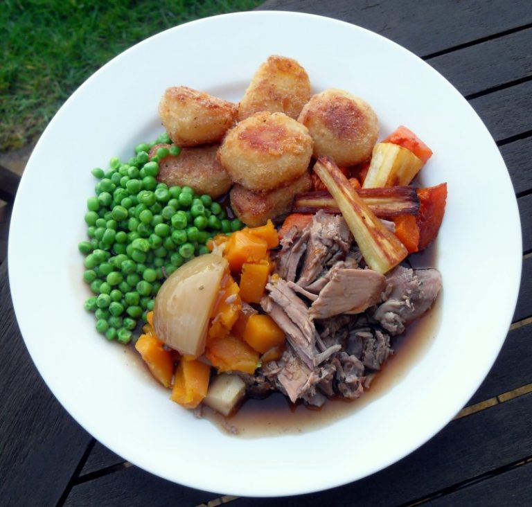 Slow Cooked Pulled Lamb with White Wine & Root Vegetables