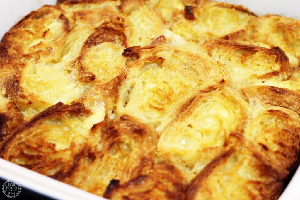 Golden Syrup & Clotted Cream Croissant Pudding - Fab Food 4 All