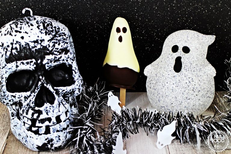 Chocolate Pear Ghosts - a heathier Halloween treat! Fab Food 4 All