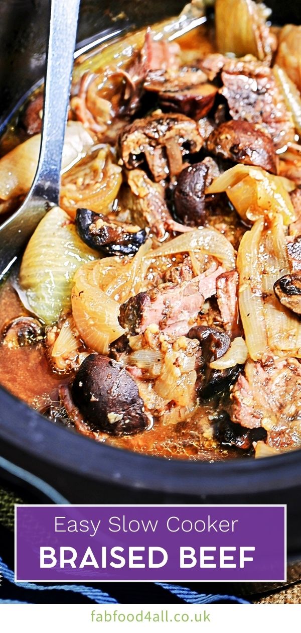 Easy Slow Cooker Braised Beef with Onions & Mushrooms