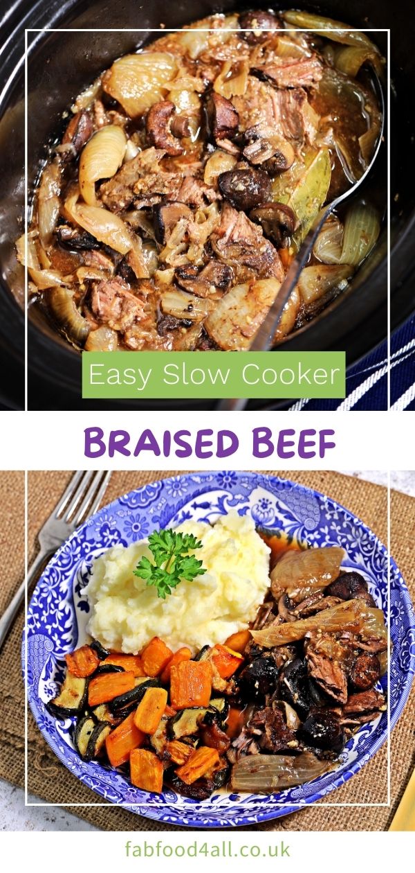Easy Slow Cooker Braised Beef with Onions & Mushrooms