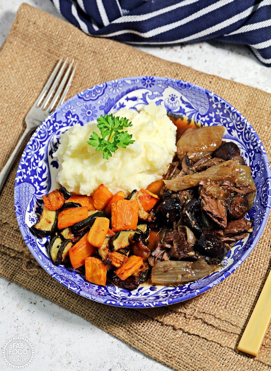 Easy Slow Cooker Braised Beef with Onions & Mushrooms