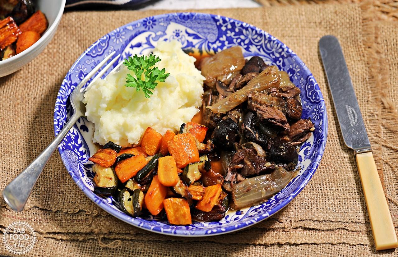 Easy Slow Cooker Braised Beef with Onions & Mushrooms