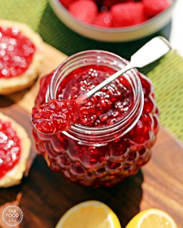 Quick & Easy Raspberry Jam Recipe - no pectin! Fab Food 4 All