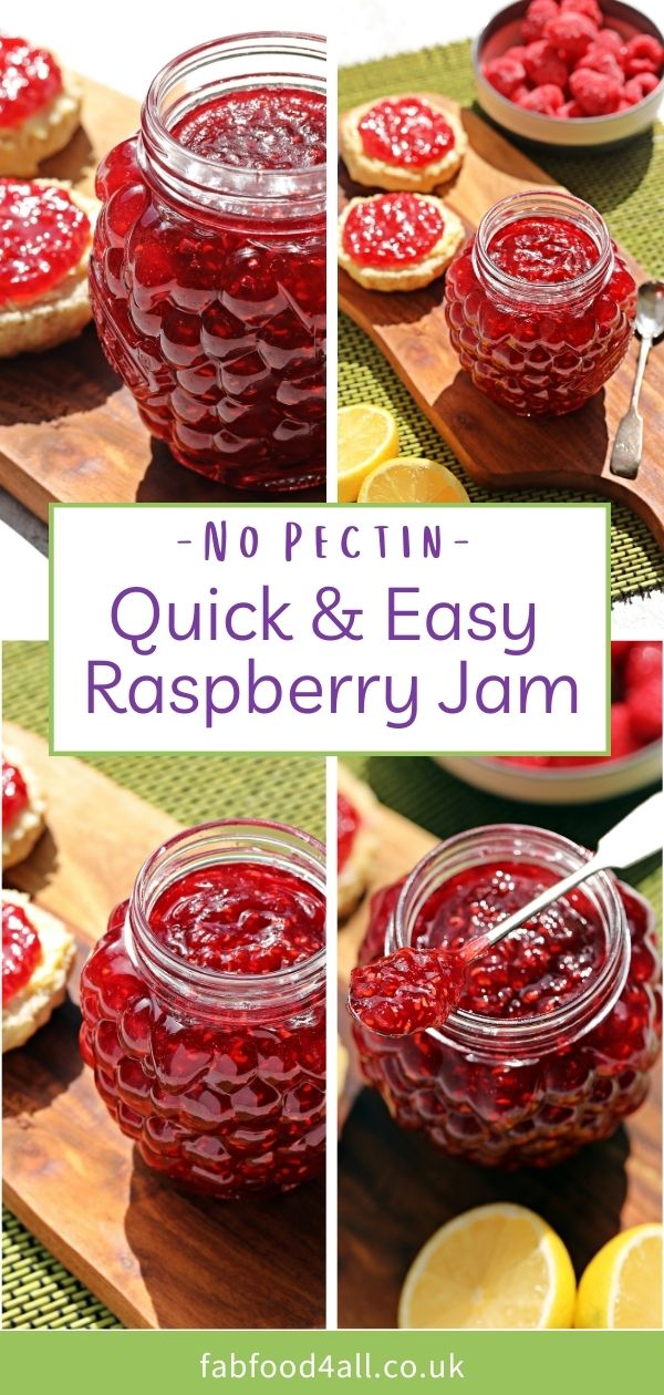 Quick & Easy Raspberry Jam Recipe - no pectin! Fab Food 4 All
